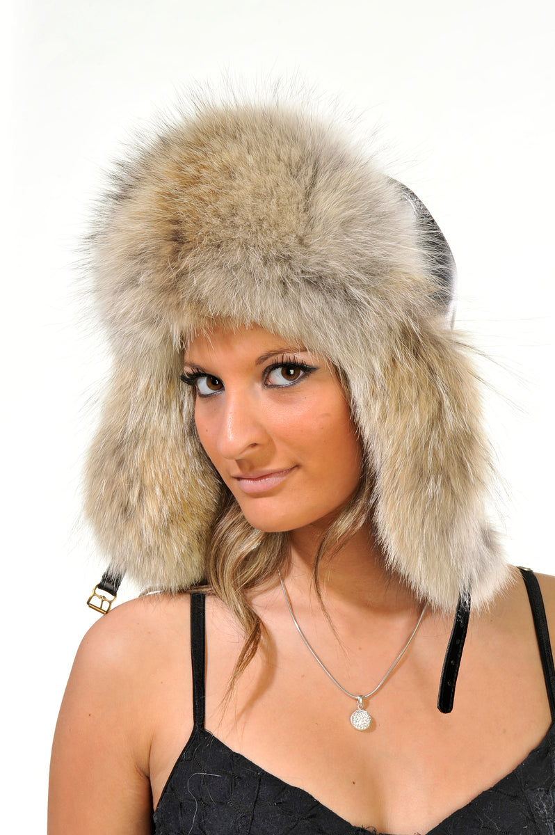 GENUINE COYOTE FUR AVIATOR HAT – Luna Furs